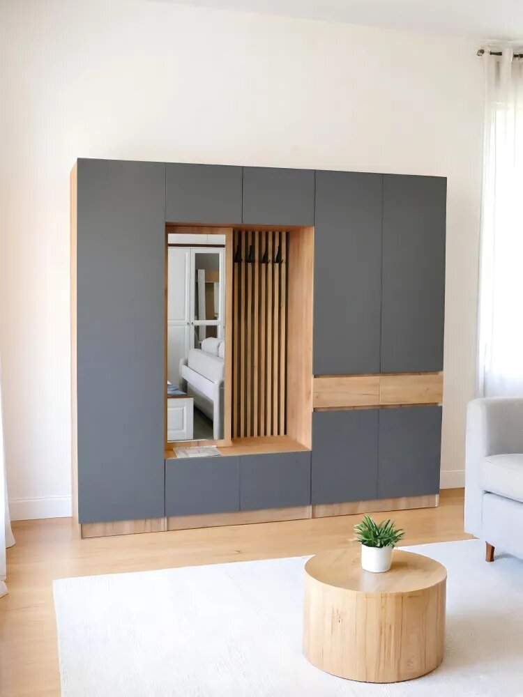 Прихожая Роджина+шкаф 2-х ств+пенал, в цвете Дуб крафт/Графит