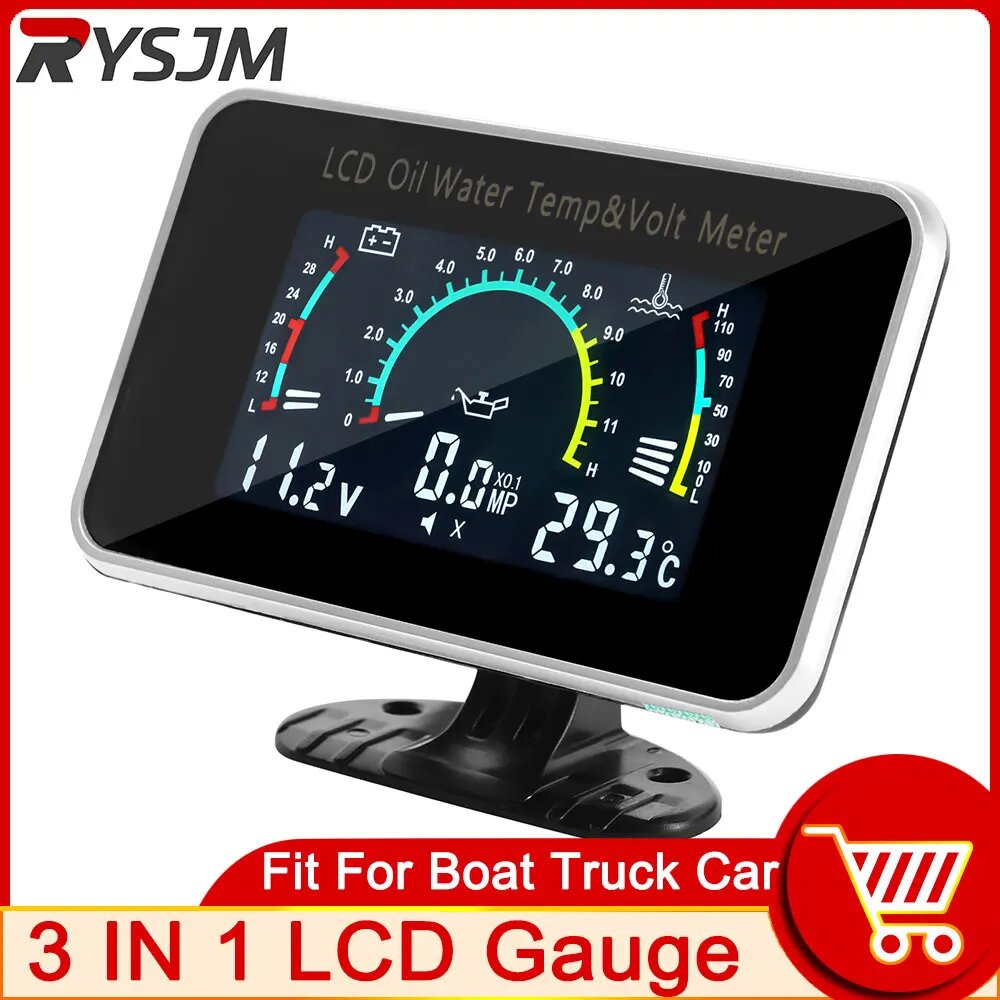 HD 3 в 1 ЖК-цифровой дисплей Автомобильный вольтметр Термометр Датчик температуры воды с датчиком 10 мм Манометр масла Монитор напряжения
