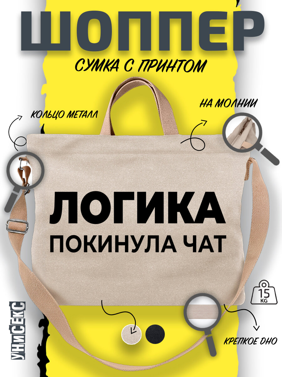 Сумка  шоппер y2k через плечо с надписью логика
