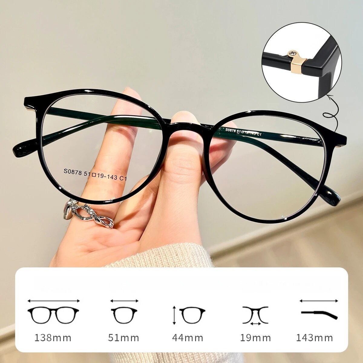 Круглые очки YIMARUILI S08, Black Gold C1