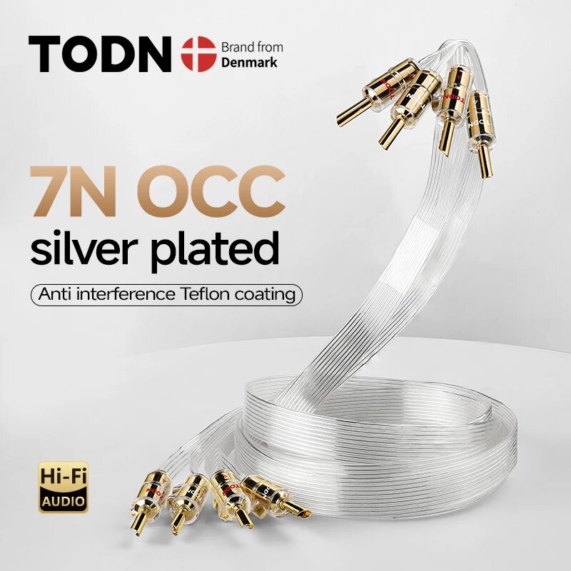 TODN Hi-End 7N OCC посеребренный акустический кабель banana-Y plug, 2 м