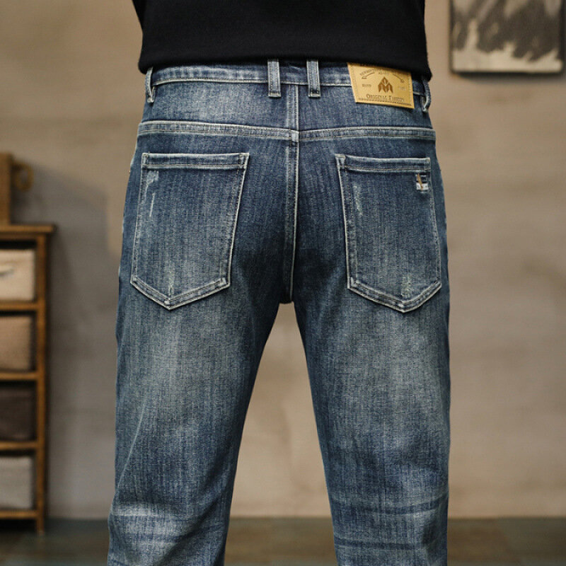 Охоты Брюки JYL Новые весенне-осенние широкие эластичные стильные джинсы мужские прямые толстые