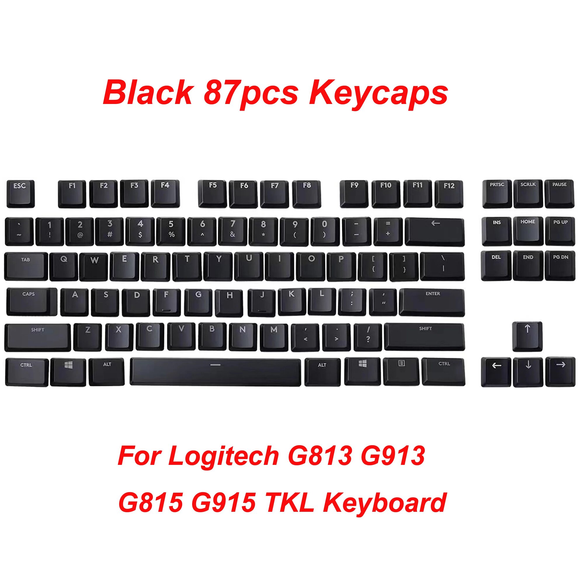 Полный комплект клавиш G915 TKL 87 колпачков черного цвета для клавиатуры Logitech G813 G913 G815 G915