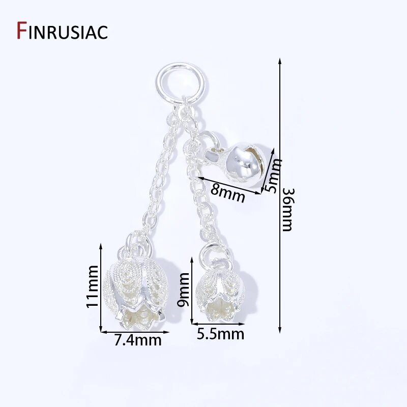 Позолоченные латунные подвески-цветочки с кисточками, 6 шт 6 pieces, Silver Plated