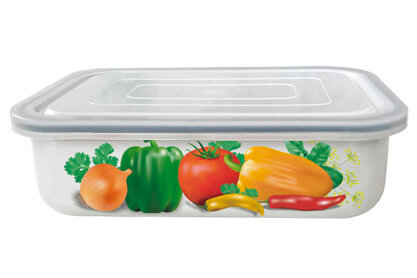 Лоток эмалированный 1,5л с крышкой "Осенний урожай" для хранения продуктов, КМЗ