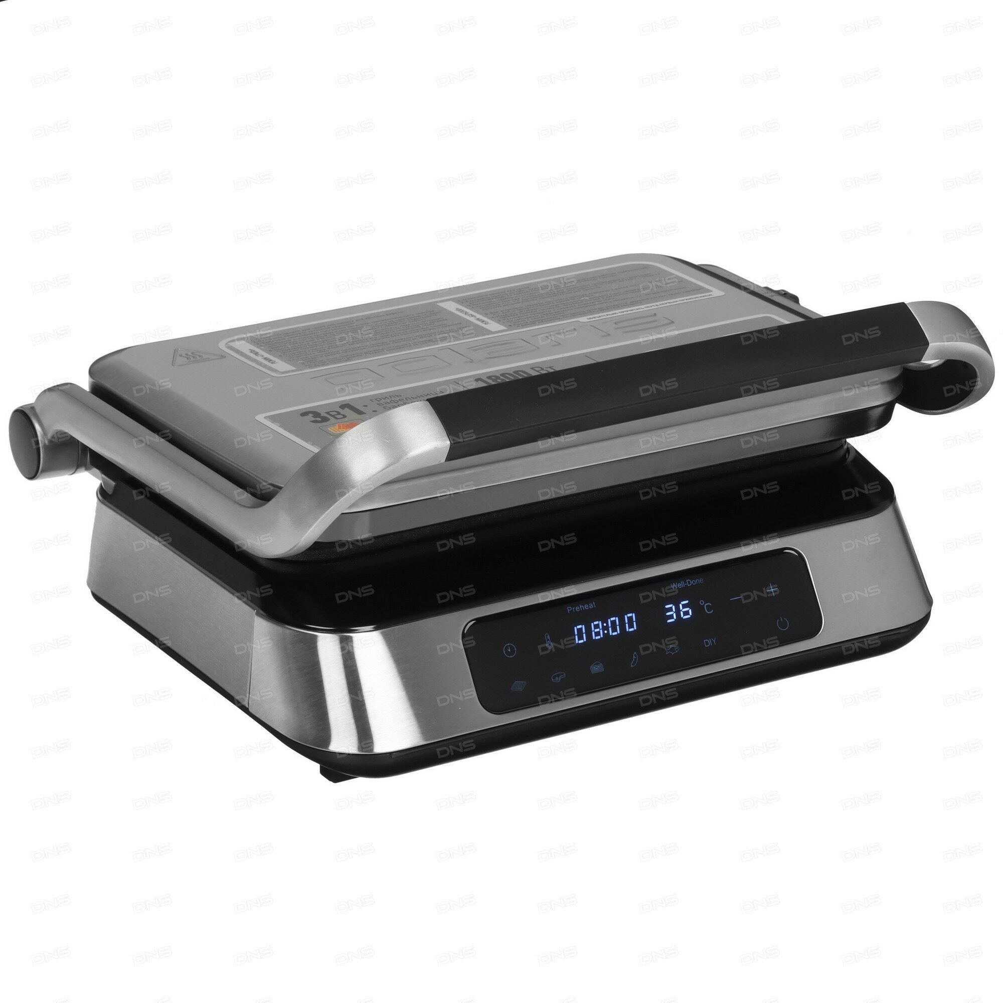 Гриль Polaris PGP 3013, серебристый, регулировка температуры