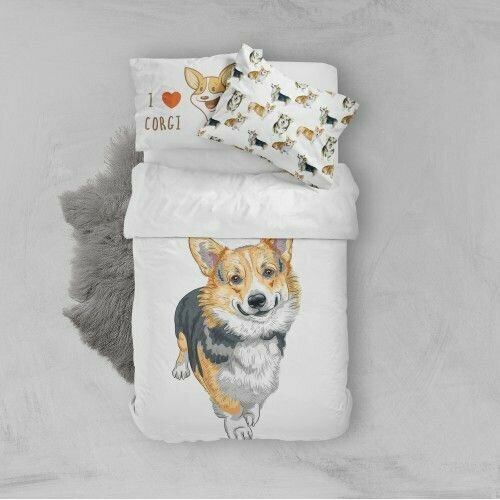 Арт комплект постельного белья Корги 1.5 спальный, 70/70