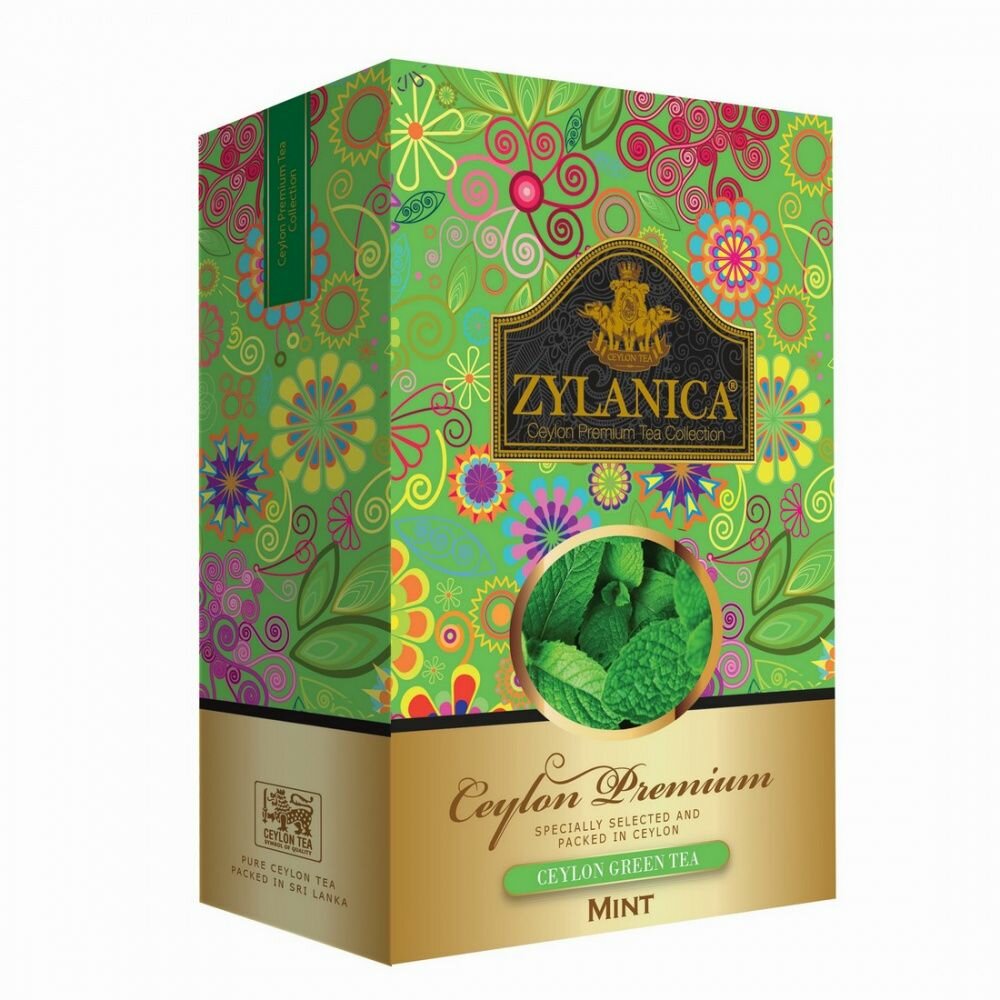 Чай ZYLANICA Ceylon Premium Collection зелёный с мятой 100 гр. картон
