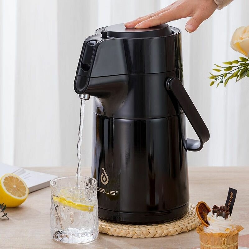 Термос для чая с помпой Jiayi, черный