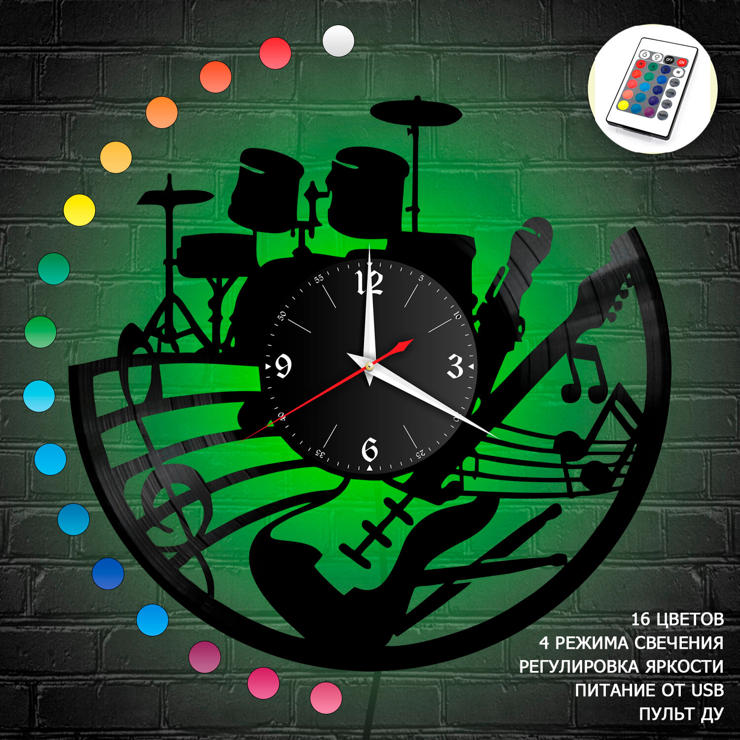 Часы с подсветкой Музыка из винила, №5