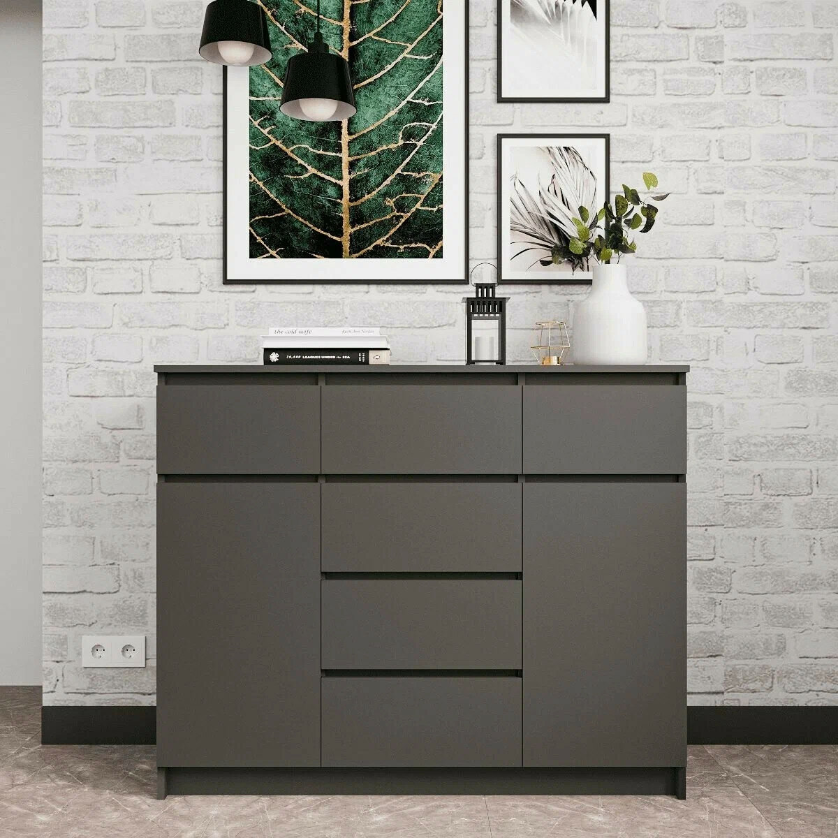 Комод СВК Мори МК1200.4, 6 ящиков, 2 двери, цвет графит ШхГхВ 120,4х41х94 см СВК