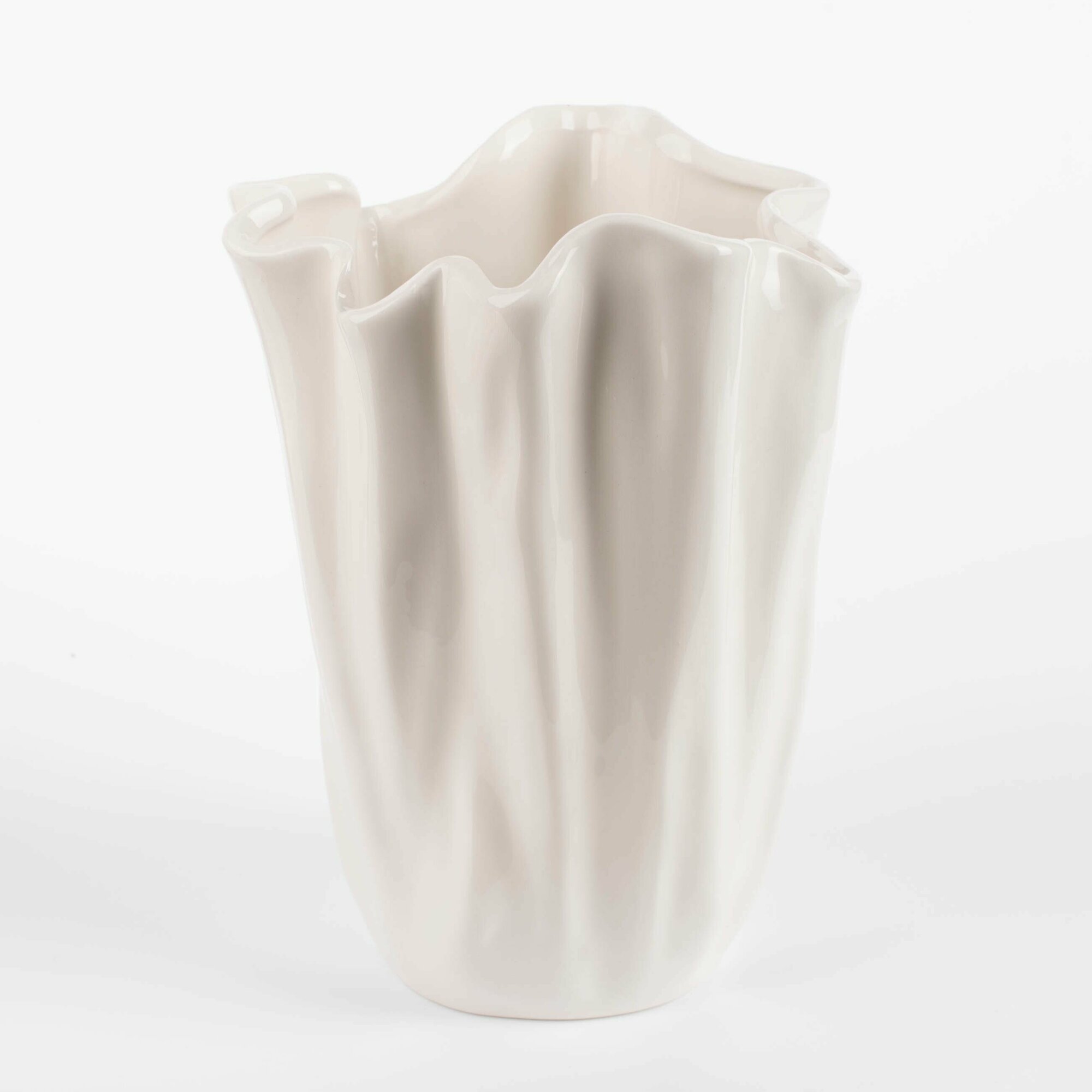 Ваза для цветов, 24 см, керамика, молочная, Мятый эффект, Crumple