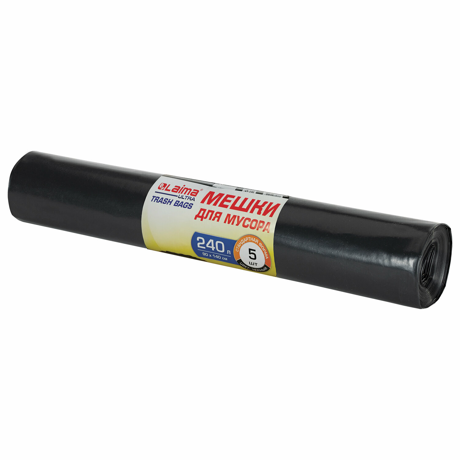 Упаковка 2 шт. Мешки для мусора LAIMA "ULTRA", 240 л, черные, рулон 5 шт, сверхпрочные, ПСД, 120 мкм, 90х140 см, 607698