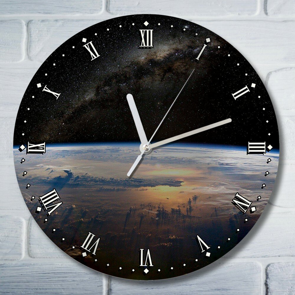 Настенные часы УФ "Космос земля (ночь, Луна, Звезды, милота, Подарок для мамы, бабушки сестры, подруге) - 9127"