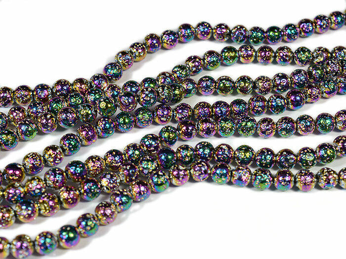 Бусины из лавы шарик 5мм цв. хамелеон, 40см, 85 бусин .