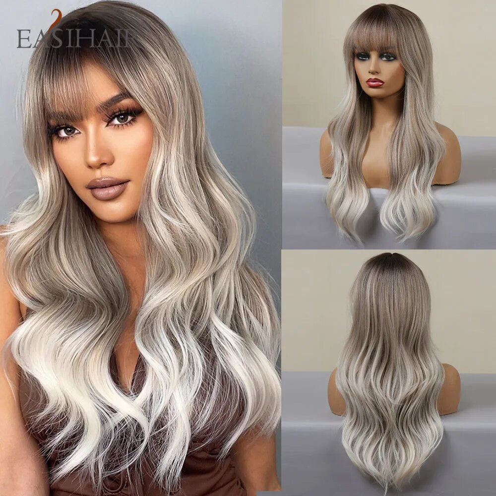 EASIHAIR Парик с бахромой, серый омбре, Wig-LC049-1