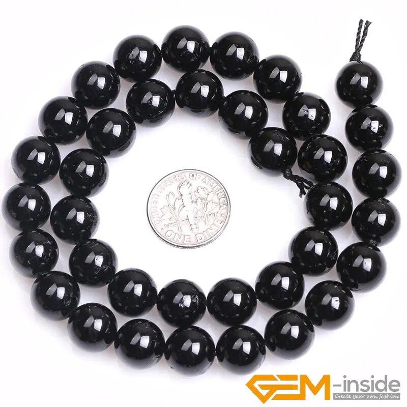 Черный турмалин бусины 15 дюймов GEM-inside 10mm