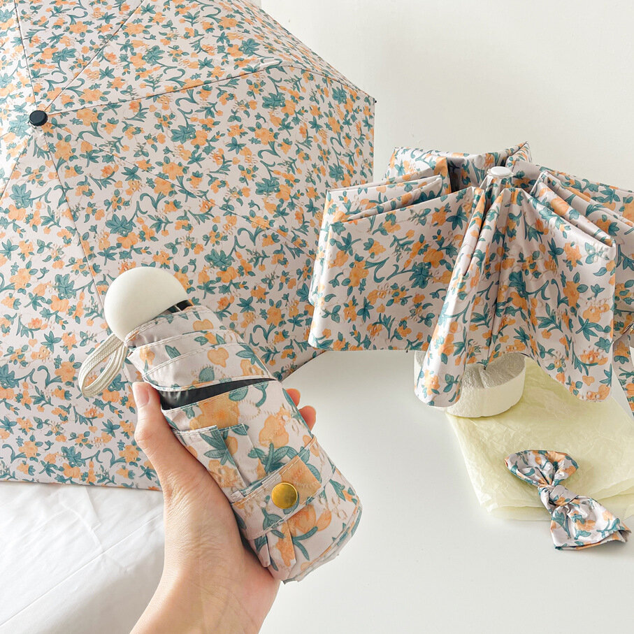 Японский и корейский автоматический зонт для женщин, свежий цветочный дизайн, зонт для защиты от солнца, двойное использование для солнца и дождя, черное покрытие, 50% off зонтов