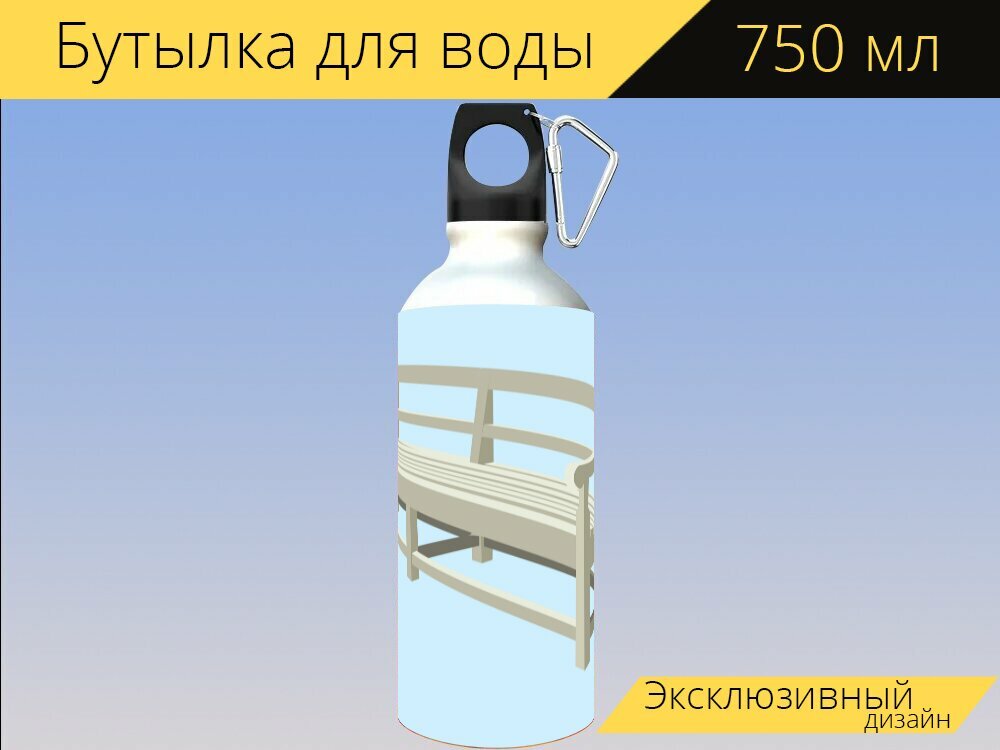 Бутылка фляга для воды "Скамья, wood, деревянный" 750 мл. с карабином и принтом