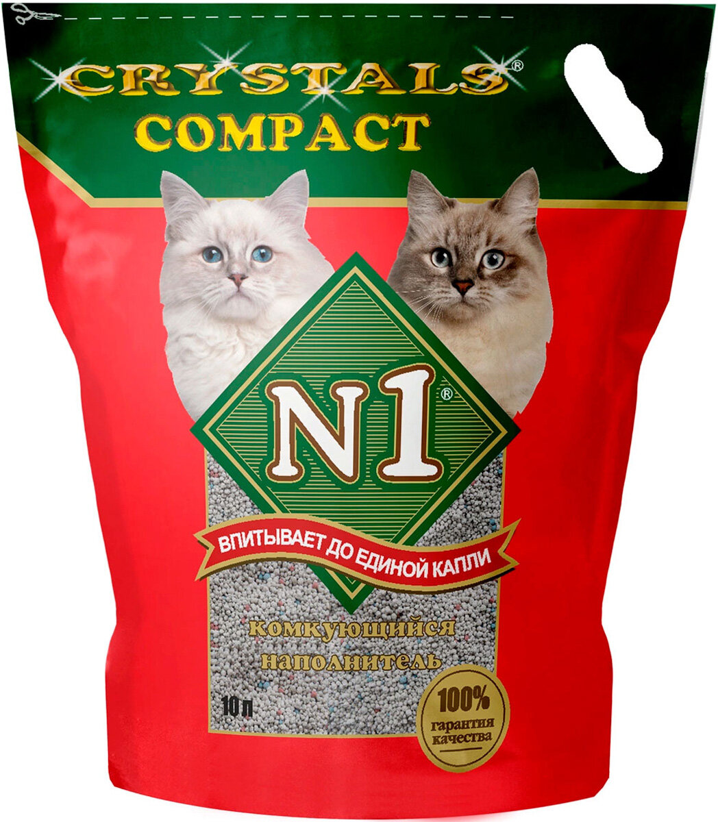 № 1 CRYSTALS COMPACT – Наполнитель комкующийся для туалета кошек (10 л х 4 шт)