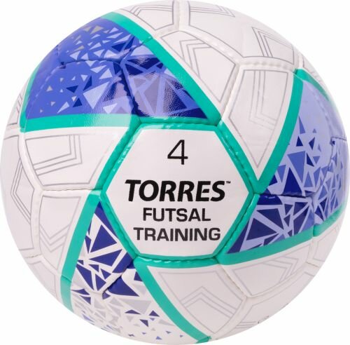 Мяч футзальный Torres Futsal Training, FS323674, р.4, 32 панели П, 4 подкладочных слоя, ручная сшивка, бело-фиолетово-зеленый