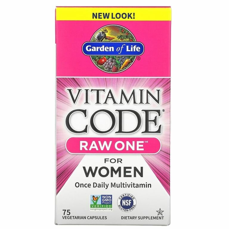 Garden of Life, Vitamin Code, RAW One, мультивитамины для женщин, 75 капсул