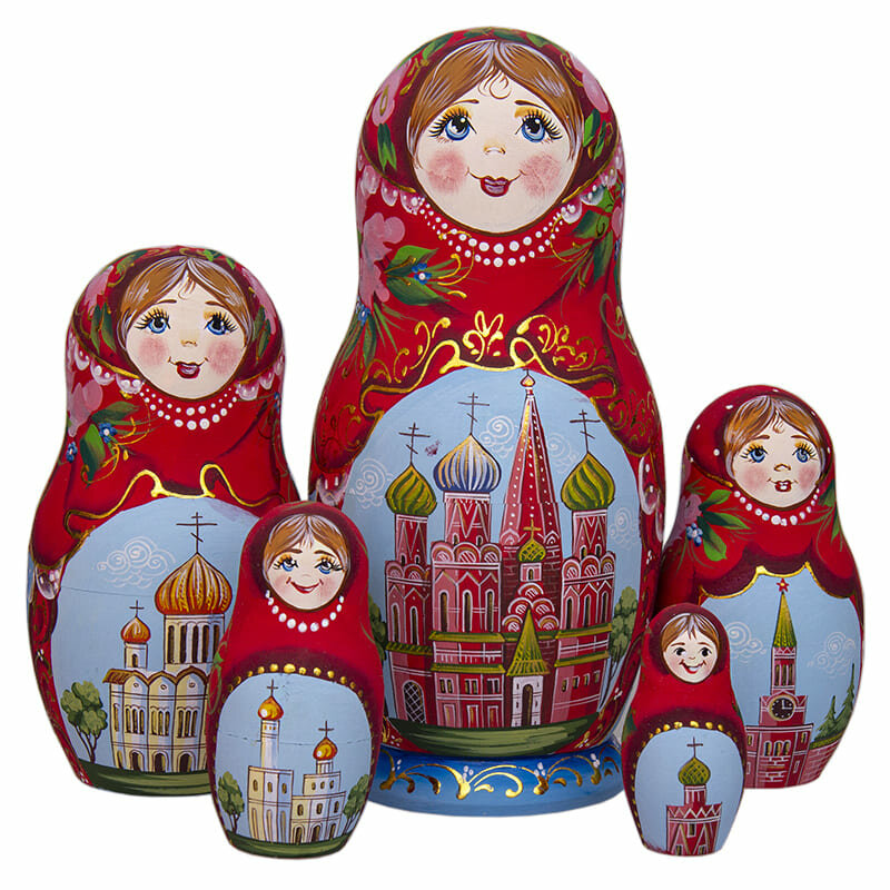 Авторская деревянная расписная матрешка подарочная Москва 22 см 5 мест