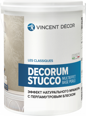 Декоративная Штукатурка Венецианская Перламутровая 2.5л Vincent Decor Decorum Stucco Multieffet Base Perle с Эффектом Натурального, Перламутрового Мрамора / Декорум Стуко Мульти Эффект Бейз Перл.