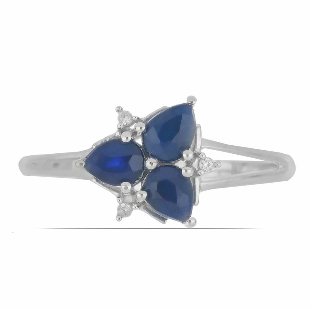 Кольцо, серебро, 925 проба, родирование, циркон, сапфир