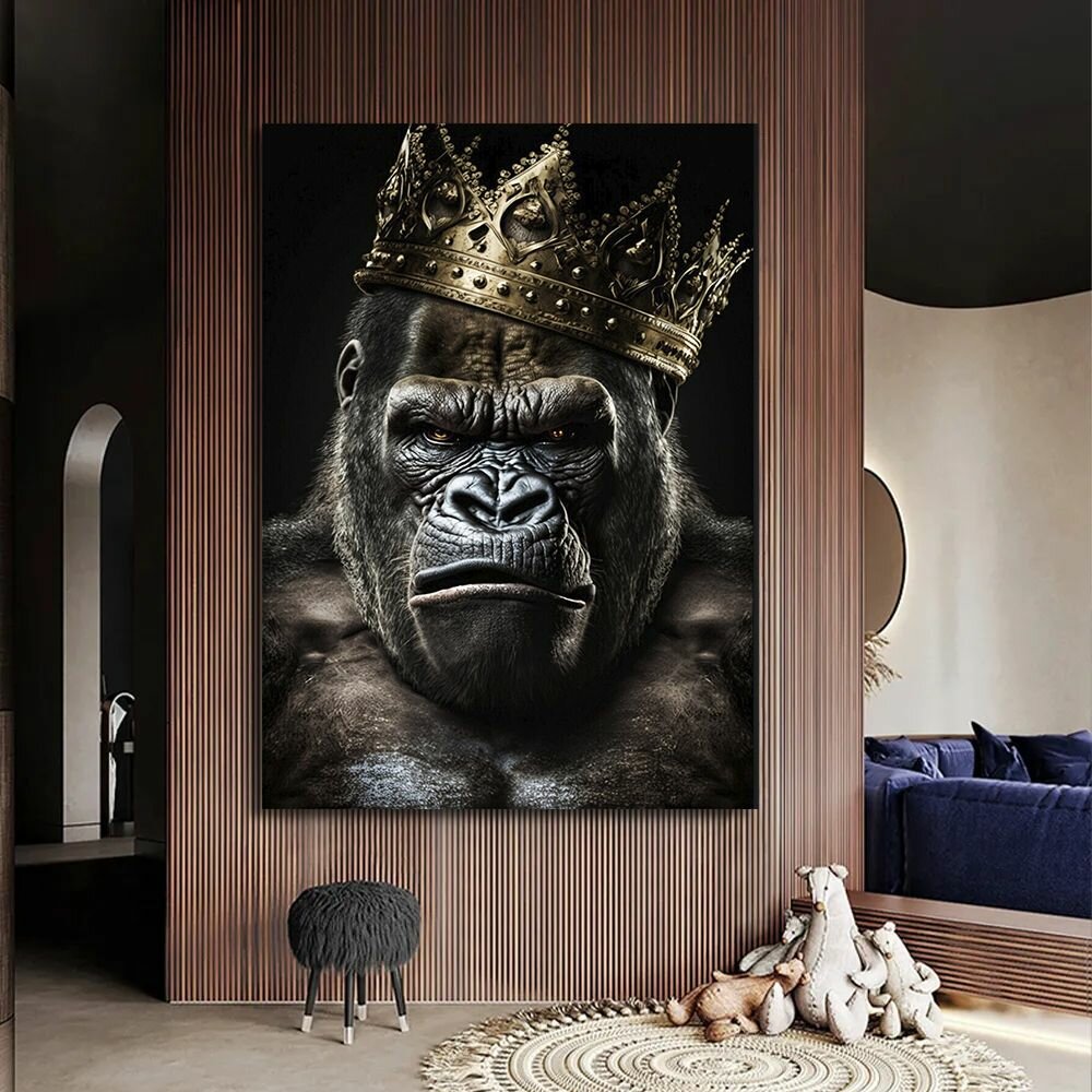 Картина "Горилла в короне", на холсте, на деревянном подрамнике, 40x60