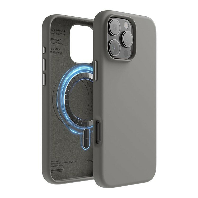 Elago силиконовый чехол для iPhone 16 Pro Max, Soft silicone (Liquid) Medium Gray (MagSafe)