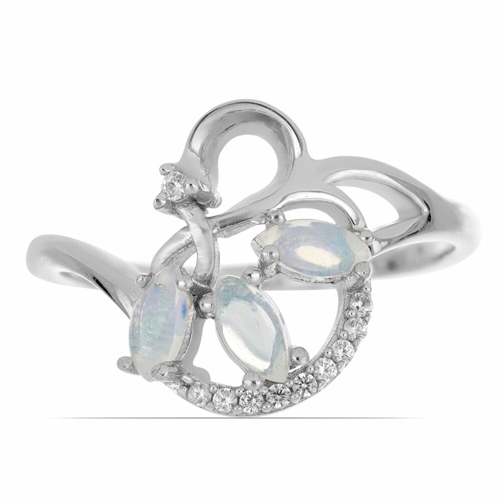 Кольцо, серебро, 925 проба, родирование, циркон, опал