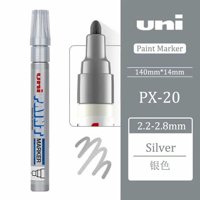 12 шт. фломастера UNI PX-20, стойкого цвета и водостойкости.