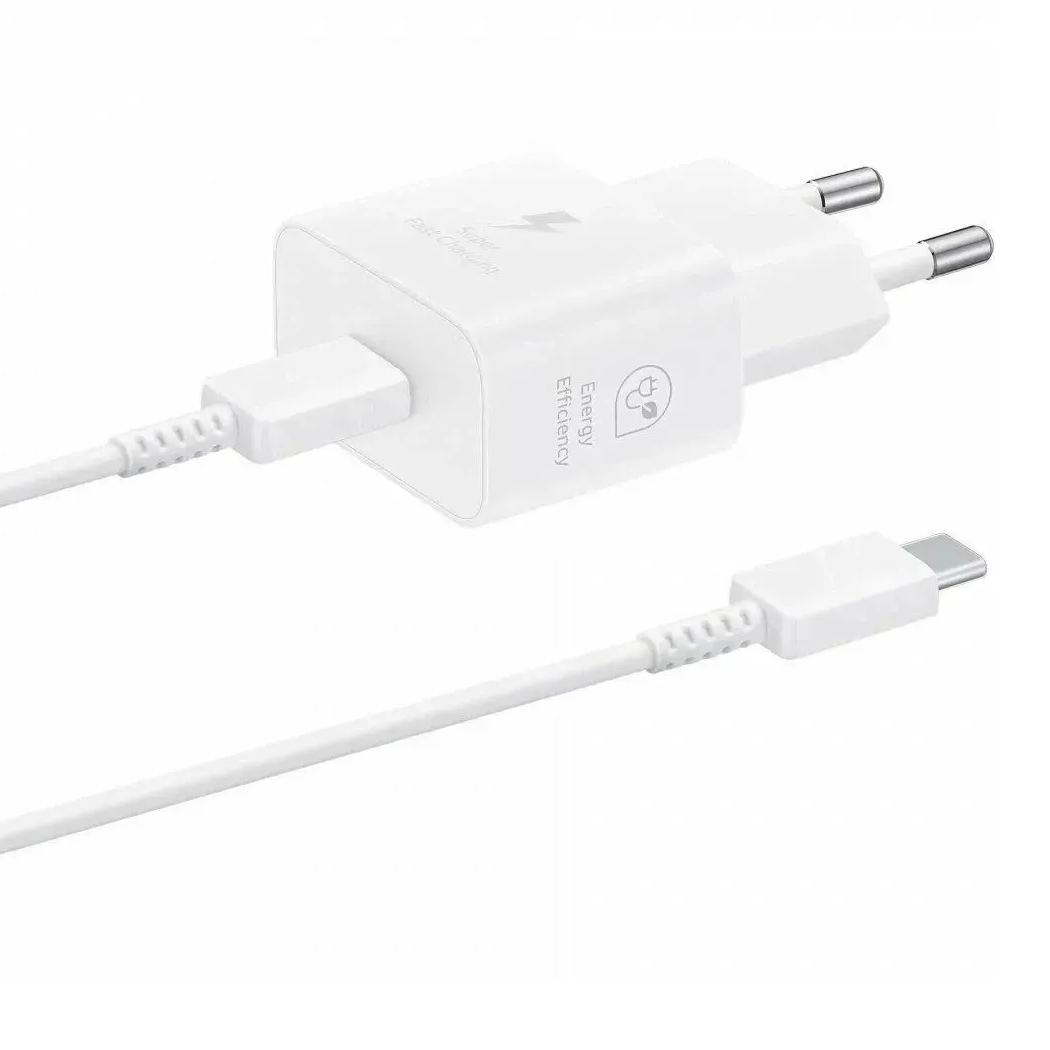 Сетевое зарядное устройство Samsung USB-C 25W + кабель Type-C to Type-C 1м (EP-T2510XWEGEU), цвет белый