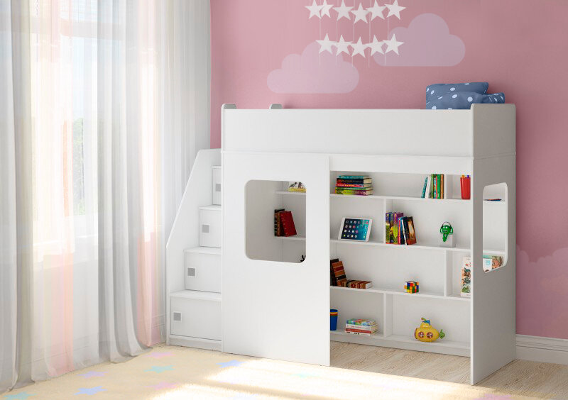 Кровать чердак Л-С604.3 80х190 Белый Белый