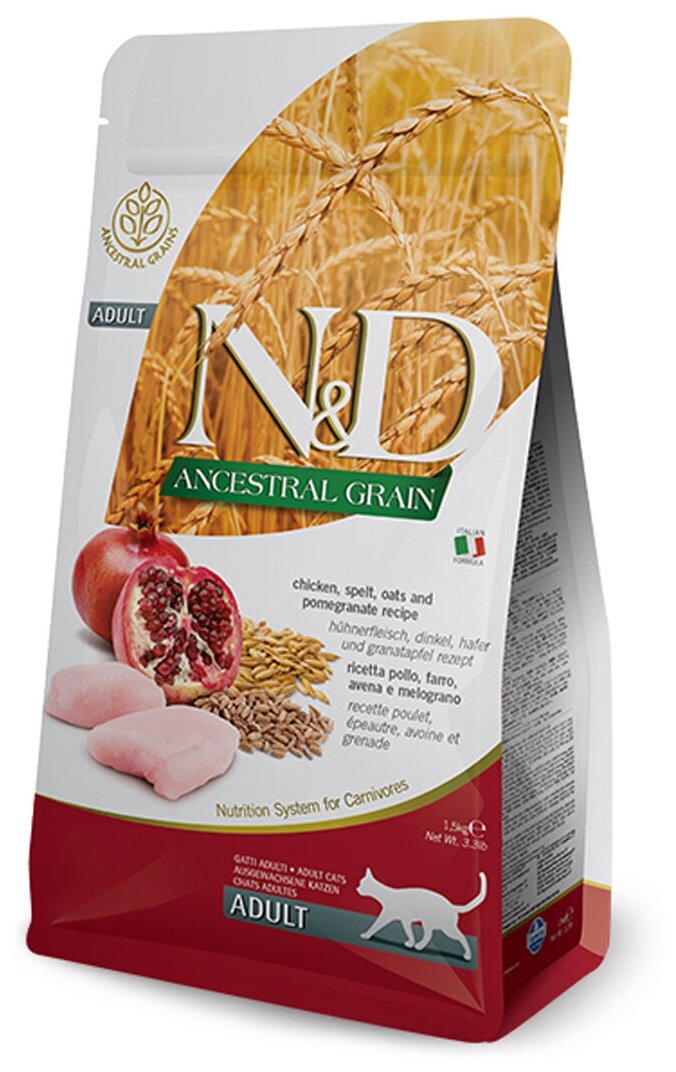 Сухой корм Farmina N&D, с курицей и гранатом для взрослых кошек, 400г