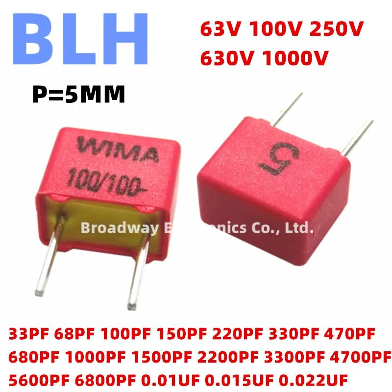 5 шт. WIMA RED FKP2 плёночные конденсаторы Hi-Fi аудио 1000V 100PF P5