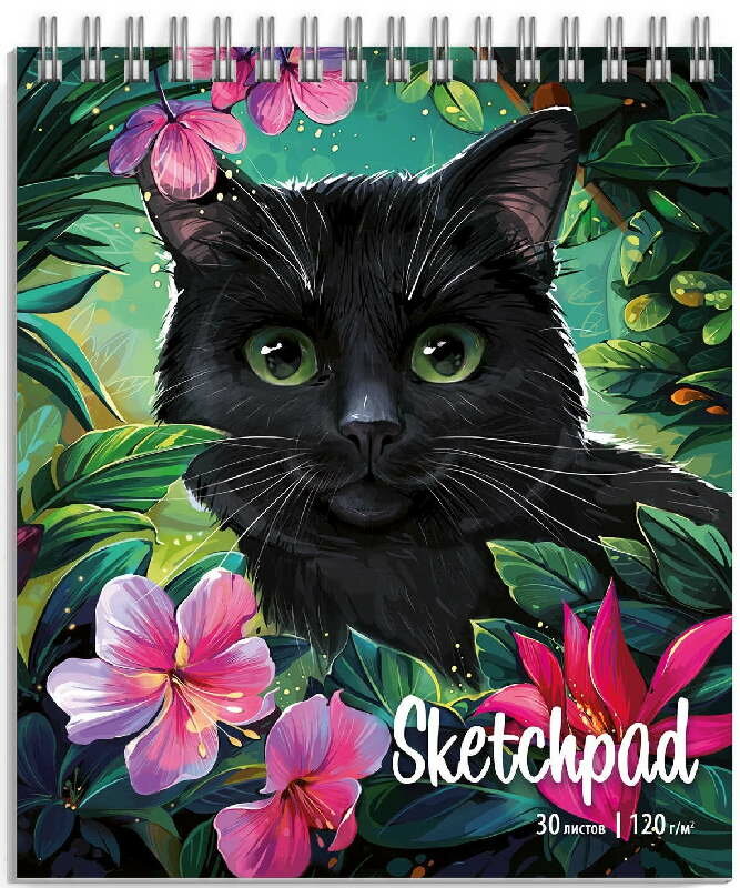 Скетчпад "Кот" 30 листов 168*195 мм, блок-белый офсет