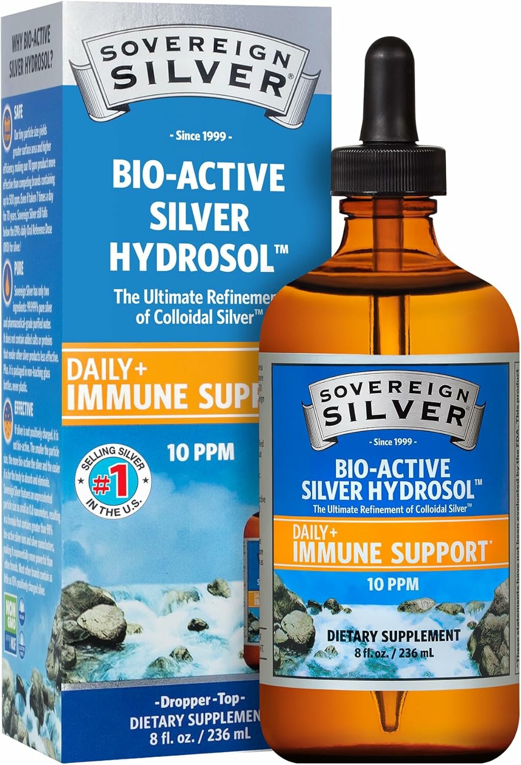 Sovereign Silver, коллоидное серебро для поддержки иммунитета, Bio-Active Silver Hydrosol, 10 мкг/мл, 236 мл