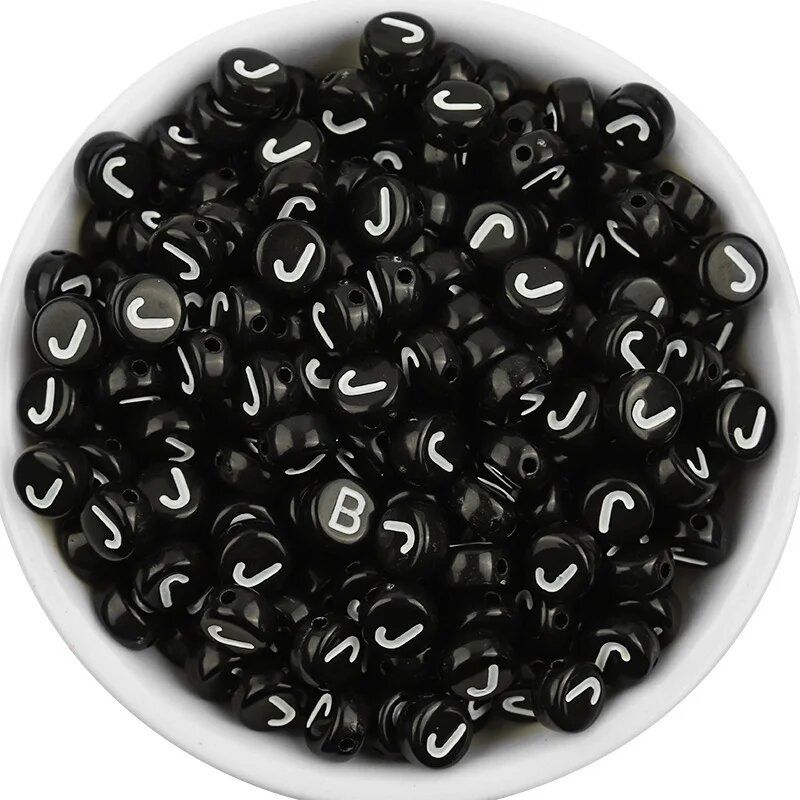 Черные бусины алфавит J, 50шт, диаметр 50Pcs