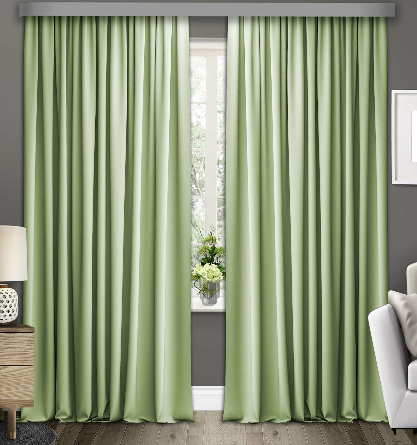 Комплект штор COMMOD, габардиновые 2 шт. Ширина 145см, высота 300см. Цвет - фисташковый.