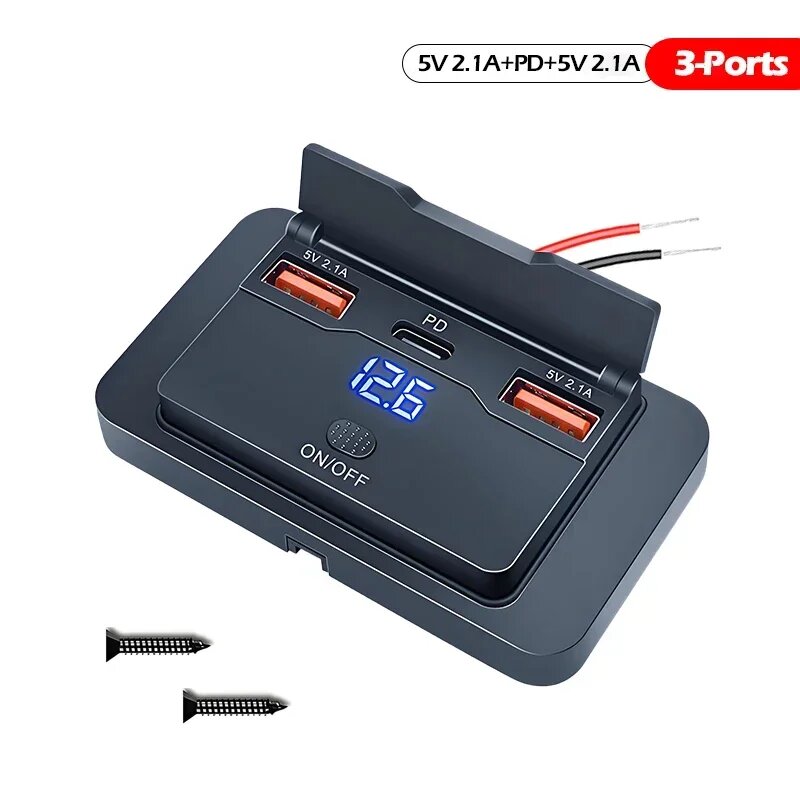 4 порта 12 В-24 В автомобильное USB-разъем для зарядного устройства, адаптер, панель, 2USB-PD-3Ports