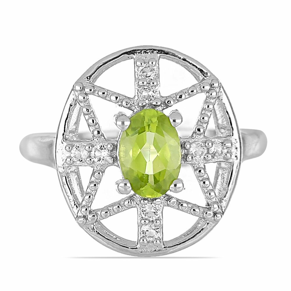 Кольцо, серебро, 925 проба, родирование, топаз, перидот