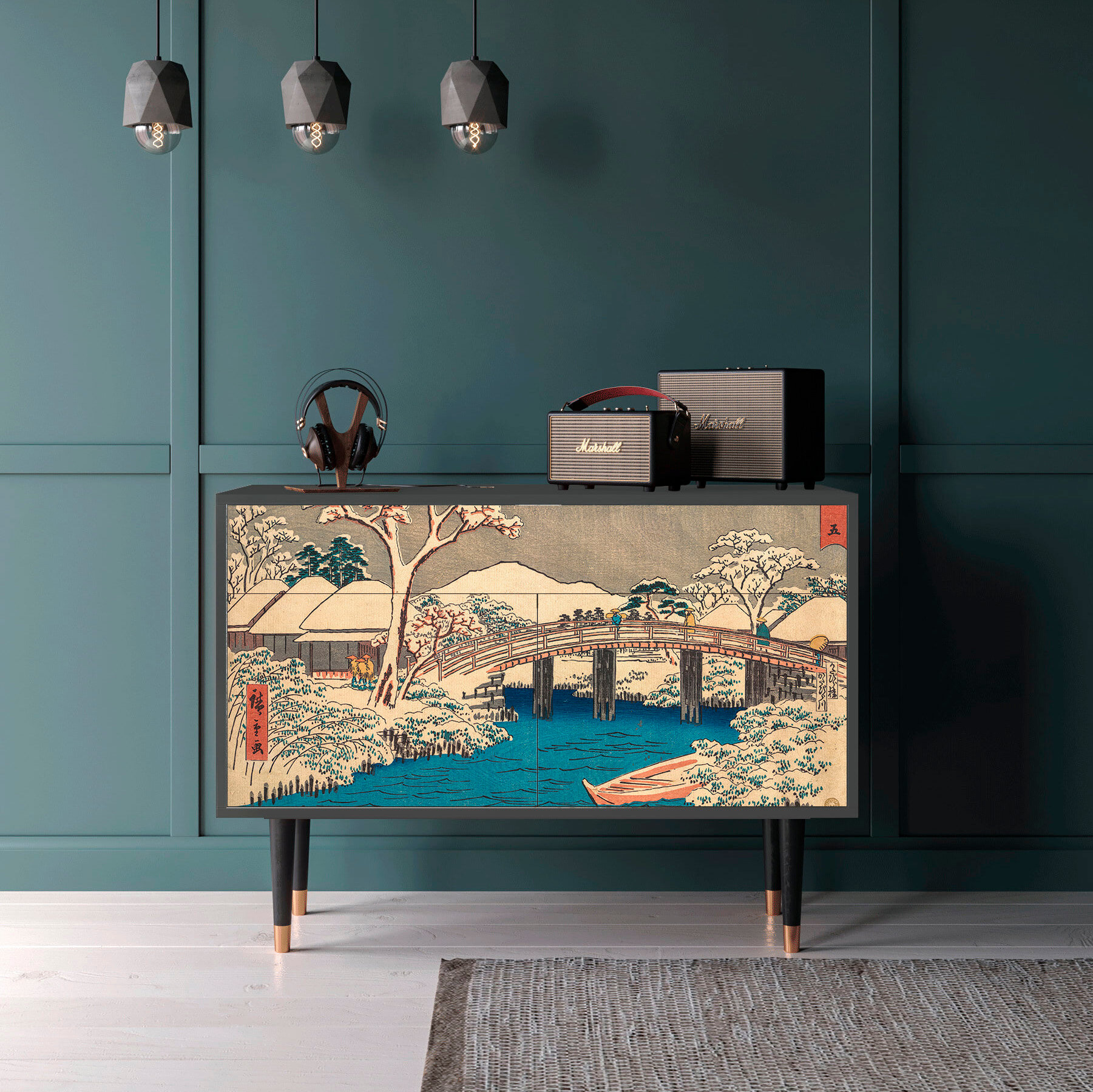 Комод - STORYZ - BS4 Katabira River by Utagawa Hiroshige, Размер - 115 x 85 x 48 см, Цвет корпуса - Антрацит