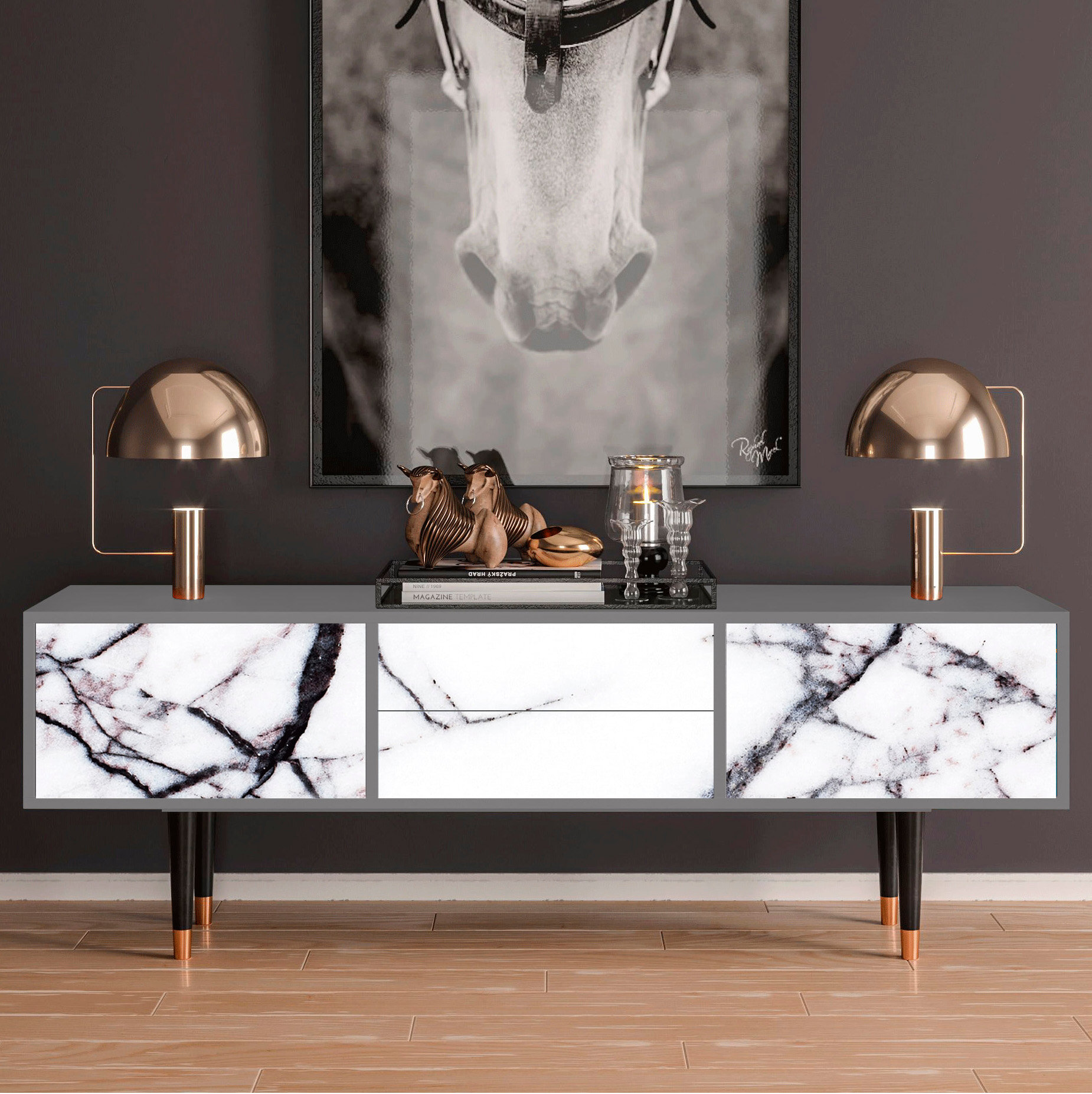 ТВ-Тумба - STORYZ - T4 Raven Marble, Размер - 170 x 59 x 48 см, Цвет корпуса - , Серый