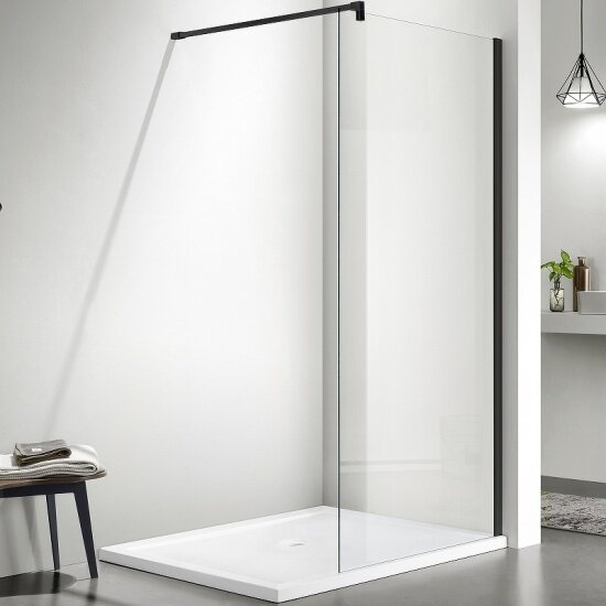Душевая перегородка Aquatek AQ WIW 12020BL Walk in с держателем 1200x2000 профиль черный, стекло прозрачное