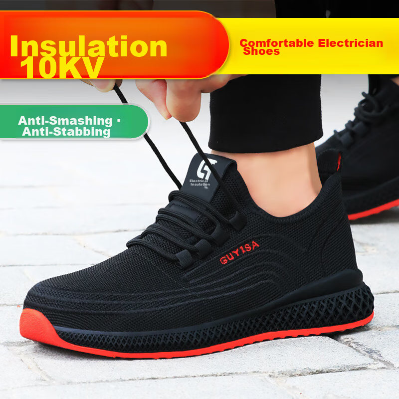JUNBU Safety Shoes for Men, Electrician Insulated Plastic Toe Cap, Anti-Smashing, Puncture-Resistant, Breathable, Lightweight Work Shoes 9156KV Size 44