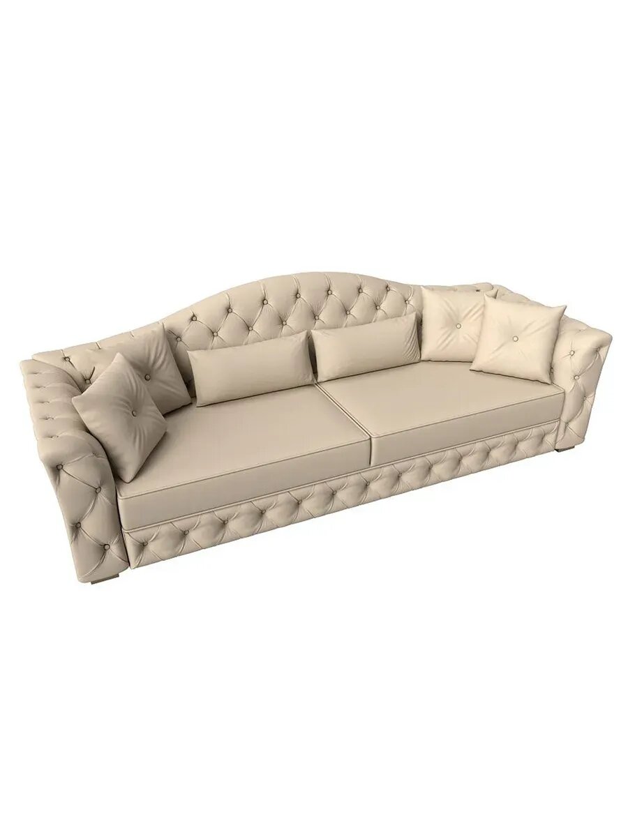 Диван прямой интерьерный Мельбурн на ножках,251х104х98 см, с каретной стяжкой, спальное место 198х140 см, экокожа бежевый