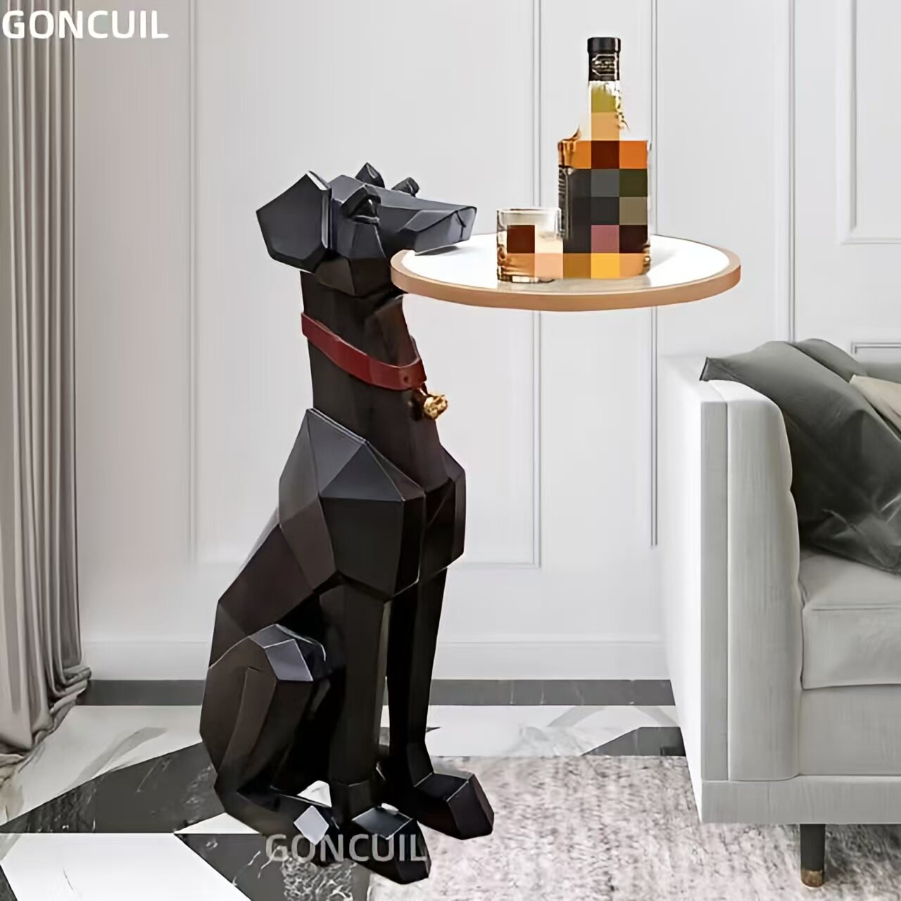 Журнальный столик GONCUIL, эпоксидная смола, угловой, арт-деко, белый, черный