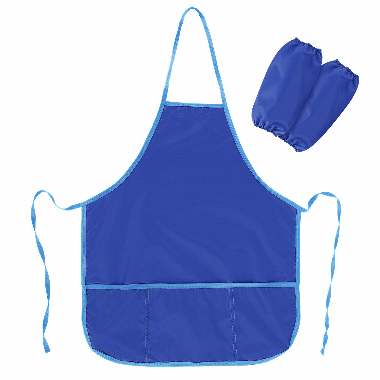 Фартук с нарукавниками для уроков труда Пифагор синий, 3 кармана, стандартный размер, 44х55 см